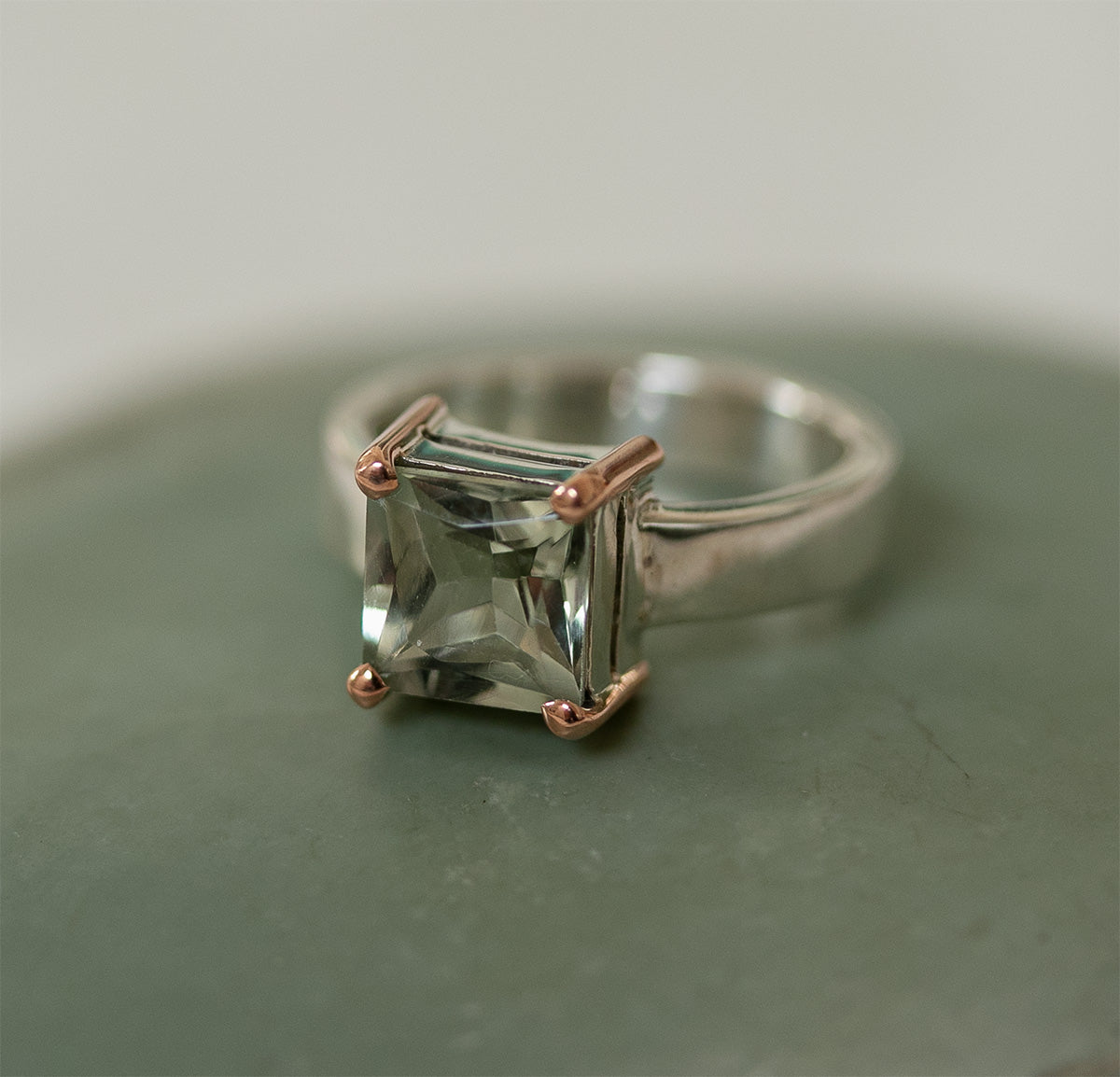 Prasiolite Green Amethyst Square Ring
